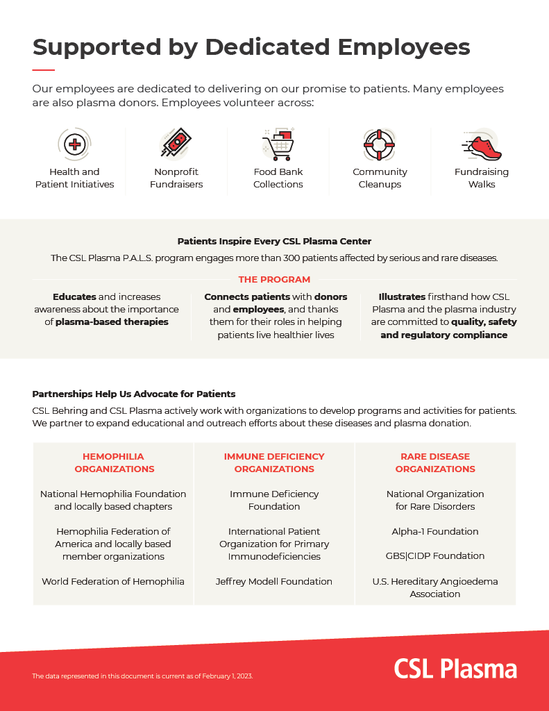 Fact Sheet Community Impact CSL Plasma Fact Sheet Community Impact CSL Plasma